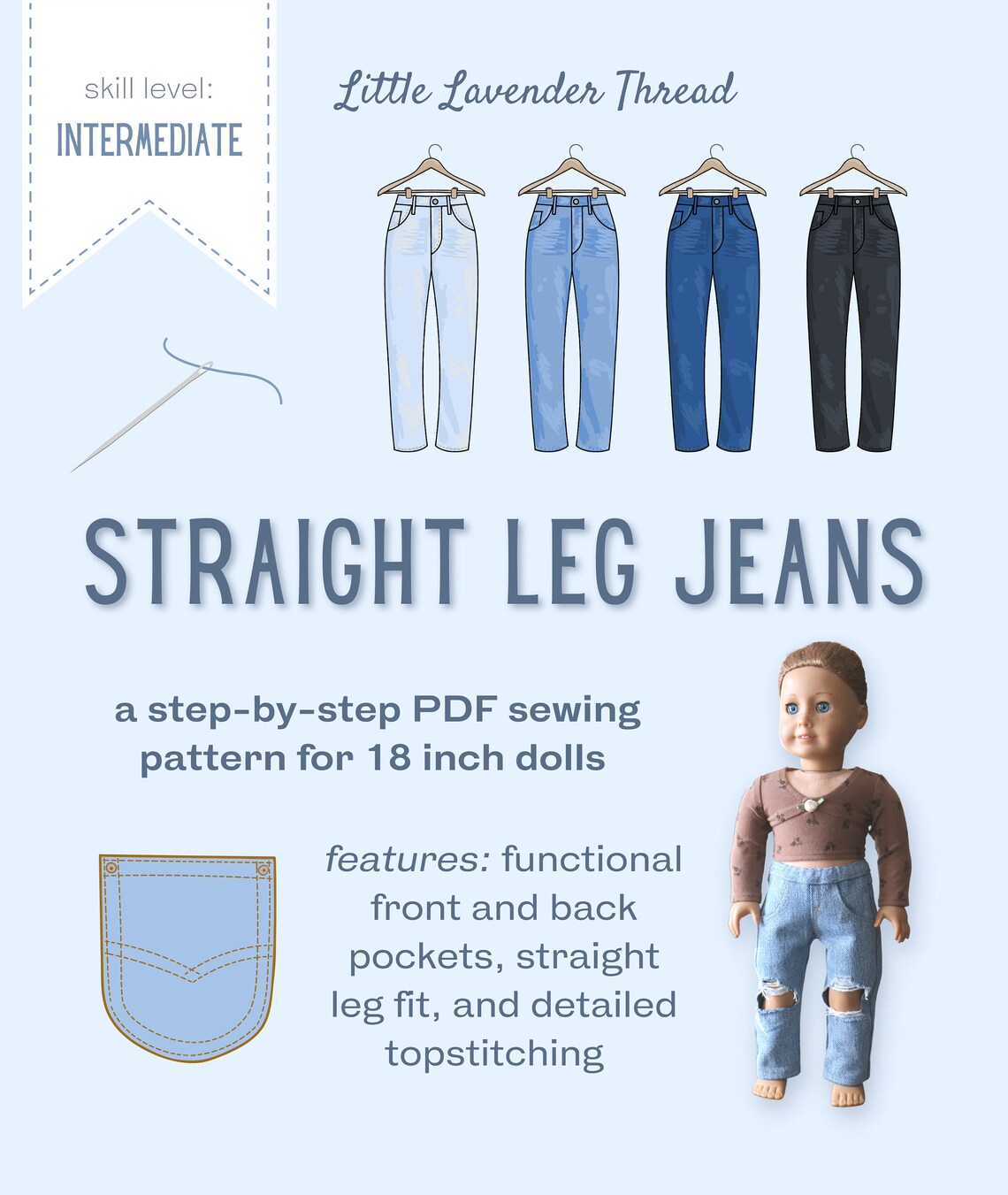 Straight Leg Jeans PDF Printable Sewing Pattern for 18 Inch Dolls - Etsy