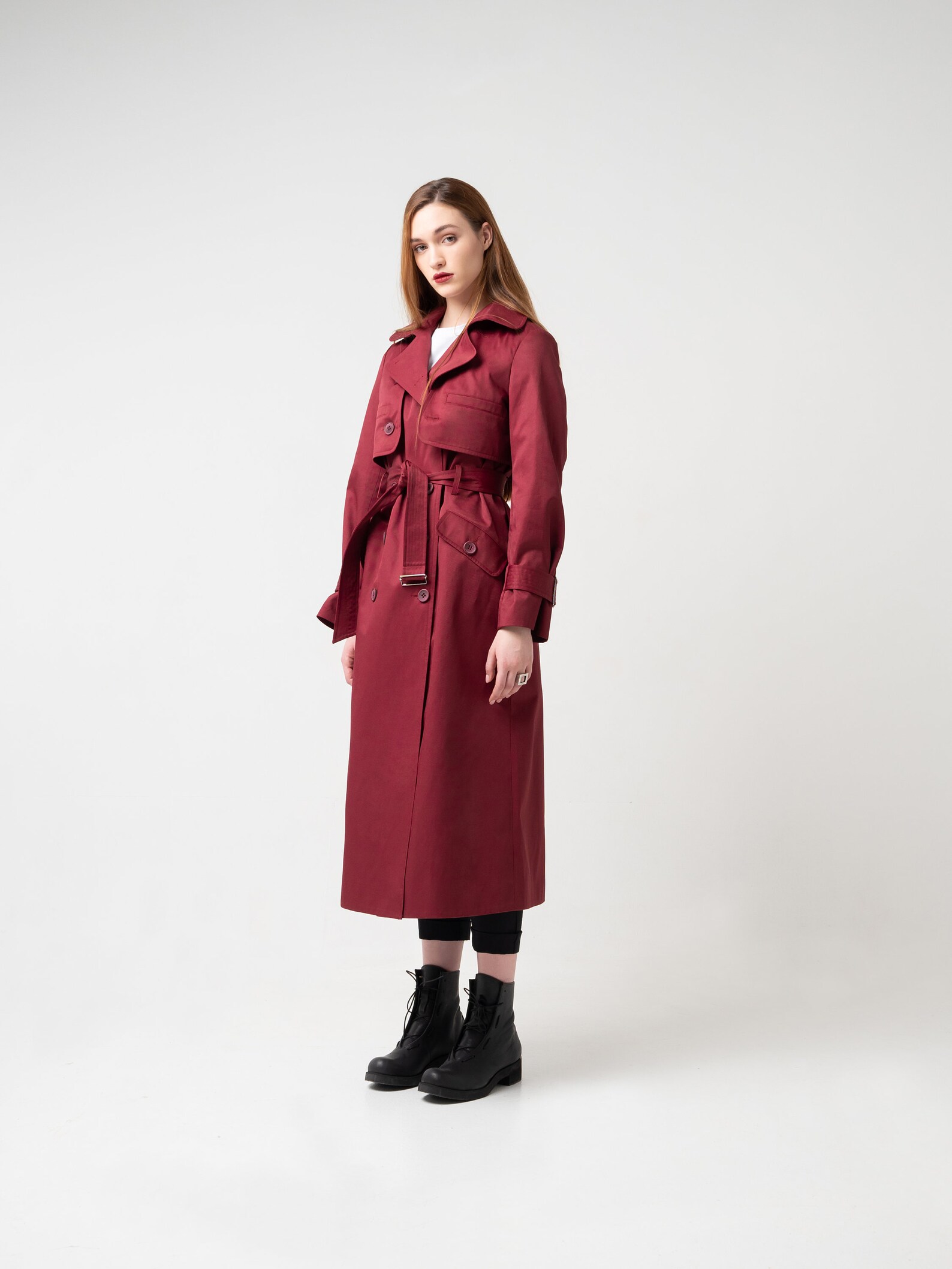 Trench Coat G D F T Burgundy Trench Coat Long Structured Etsy