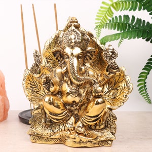Myga Lord Ganesha Gold Statue - Handmade Religious Metal Ornament for ...