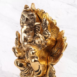Myga Lord Ganesha Gold Statue - Handmade Religious Metal Ornament for ...