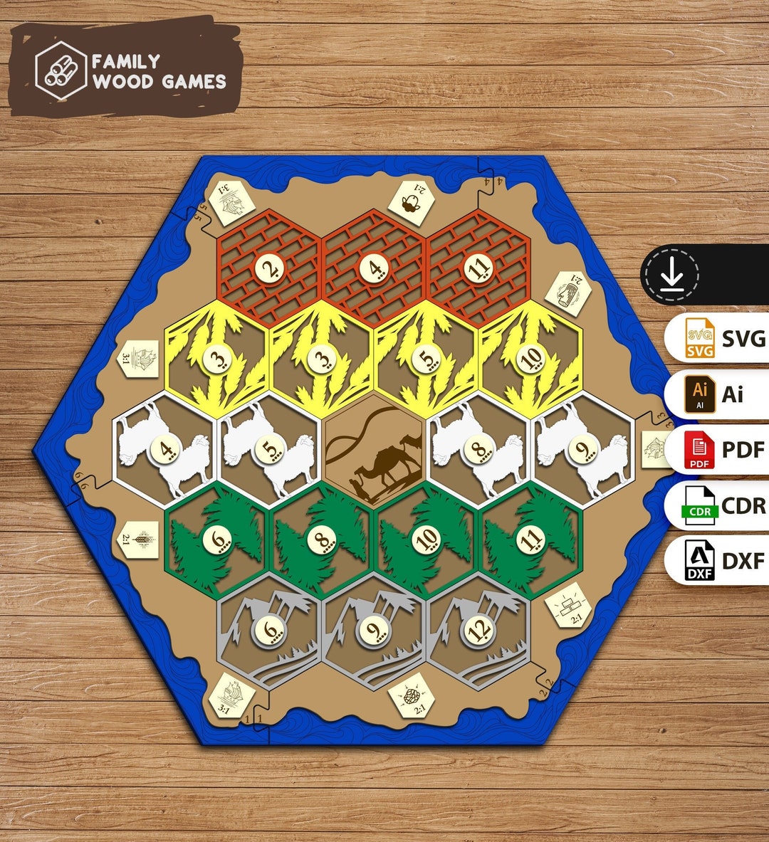 Wooden Game Board SVG Compatible With Settlers Standard-size Board ...