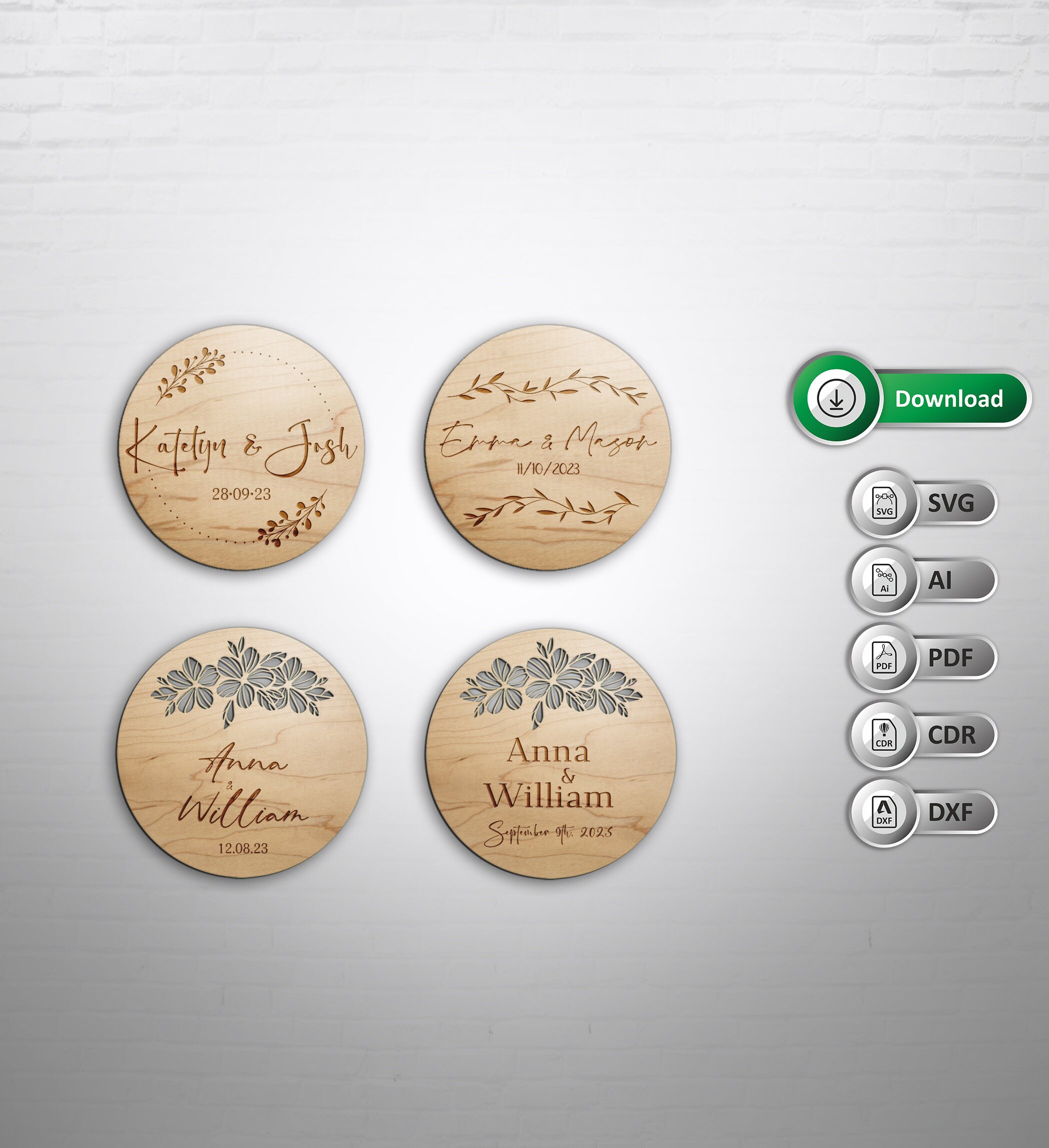 Wood Coasters SVG, Wedding Decor SVG, Wedding Favors SVG, Wooden ...