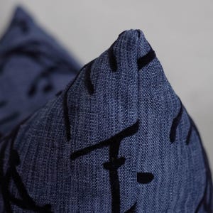 Navy Blue Textured Pillow Cover With Velvet Branch Pattern, Modern ...