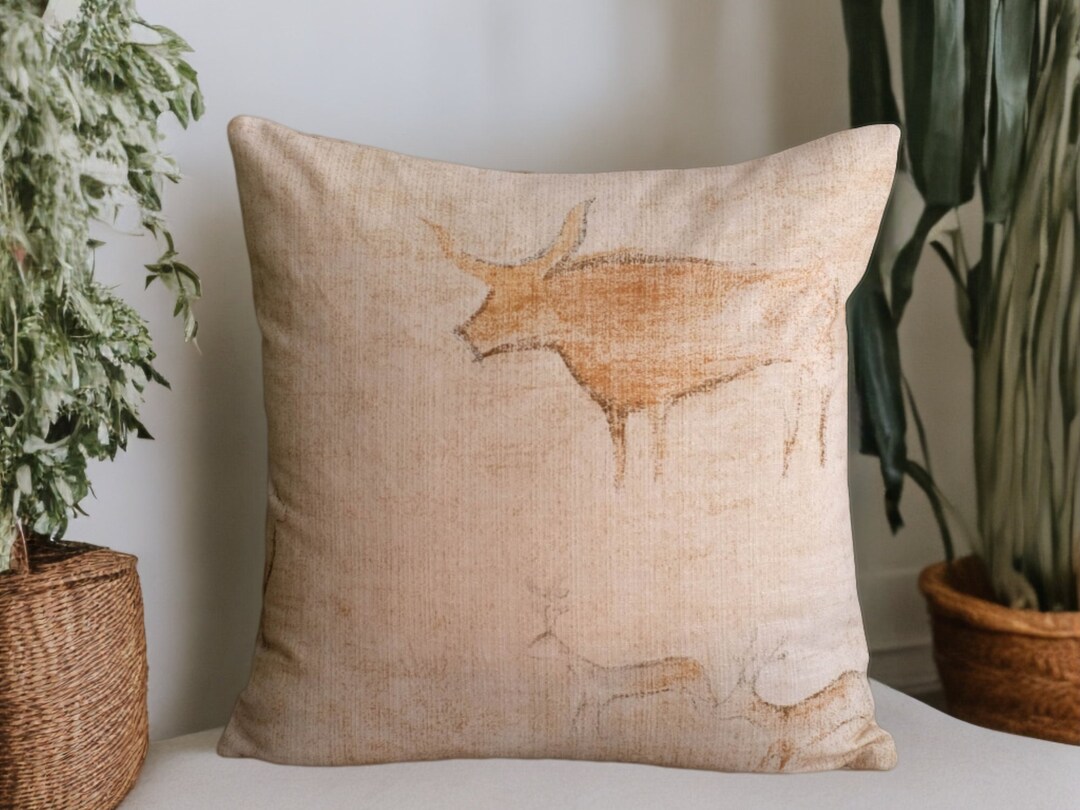 Cave Art Pillow, Rock Art at Lascaux Cushion, Cave Painting Throw ...