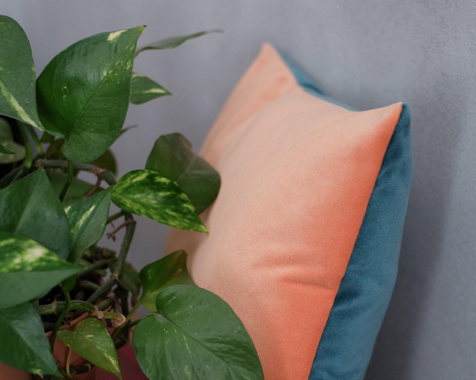 Salmon Velvet Pillow Cover, Coral Teal Pillow, Pink Teal Cushion Covers ...