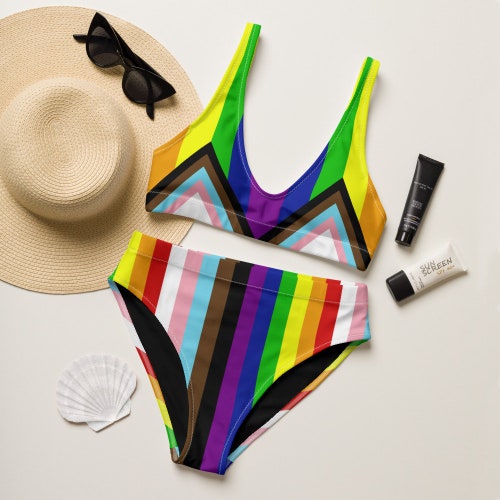 Bisexual Pride Flag Swim Suit Bi Pride Recycled High Waisted - Etsy