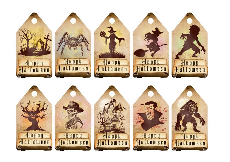 Vintage Halloween Gift Tags Printable Set of 10 Spooky Gothic Tags for ...