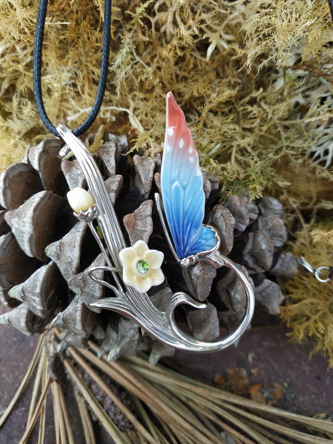 Franz Jewelry Collection Porcelain Hand Painted Butterfly Daffodil ...