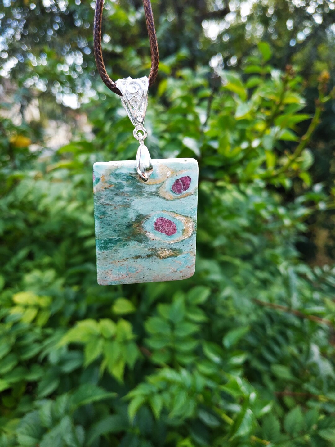 Hand Carved Ruby Fuchsite Pendant: Unisex Gemstone With Silver Bale - Etsy