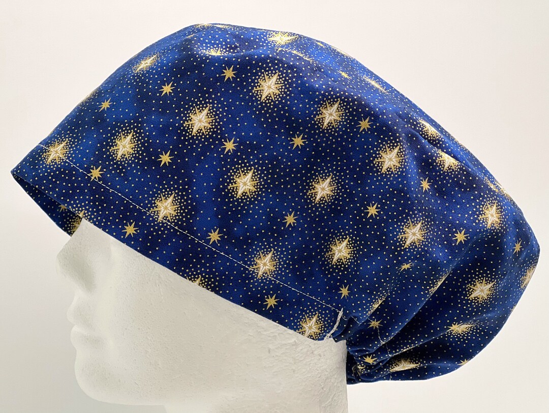 Blue and Gold Nativity Star Womens Euro Style Scrub Cap; Surgical Cap ...