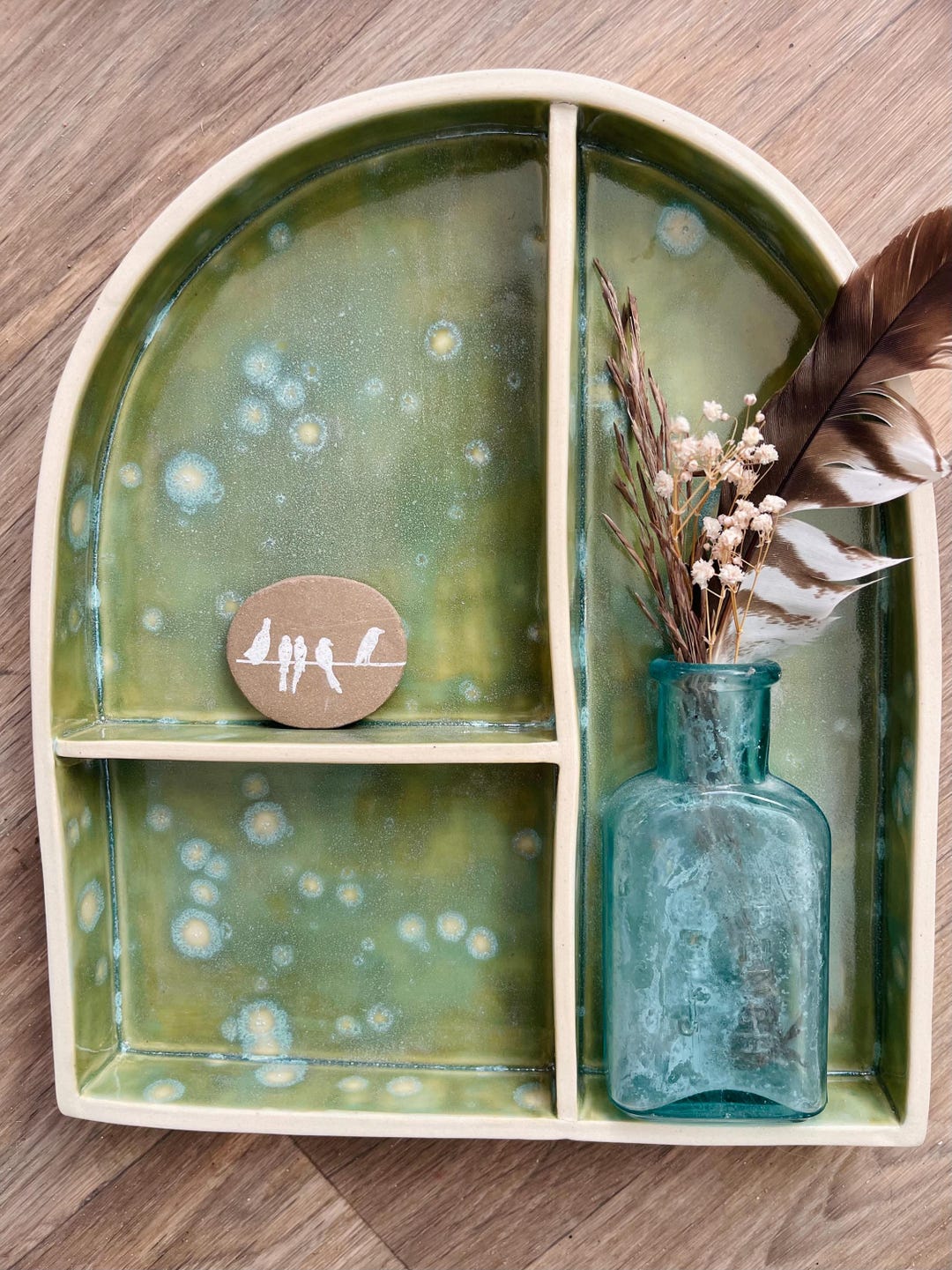 Arched Curio Shelf, Ceramic Memory Altar, Green Crystal Glaze - Etsy