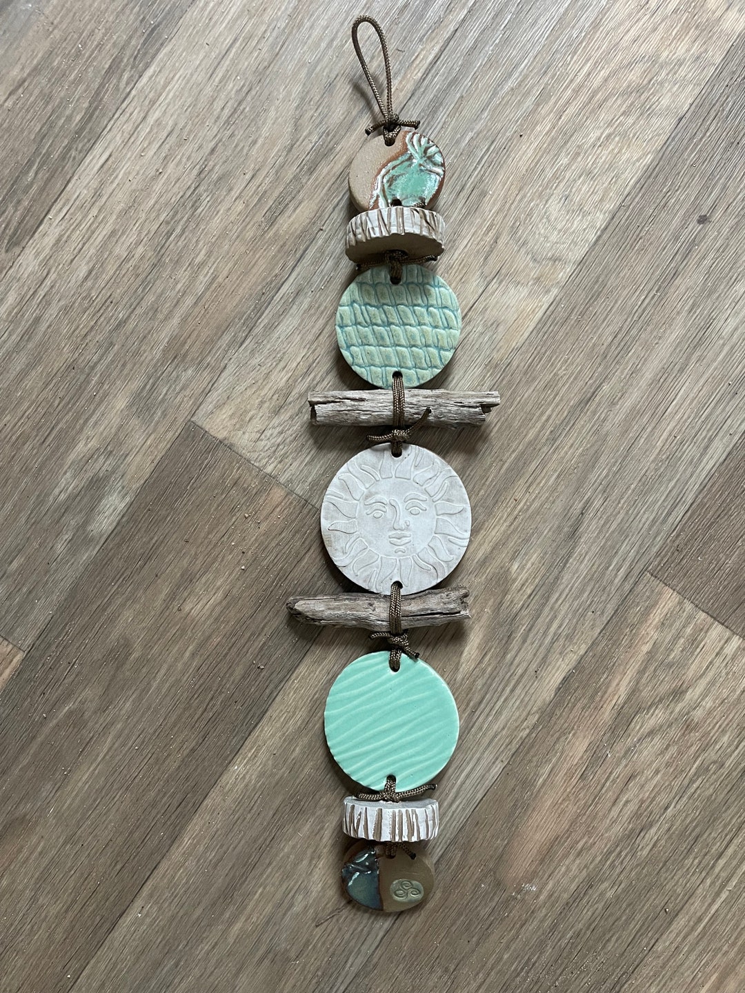 Hanging Ceramic Wall Totem With Sun Face and Blue/green Colors - Etsy