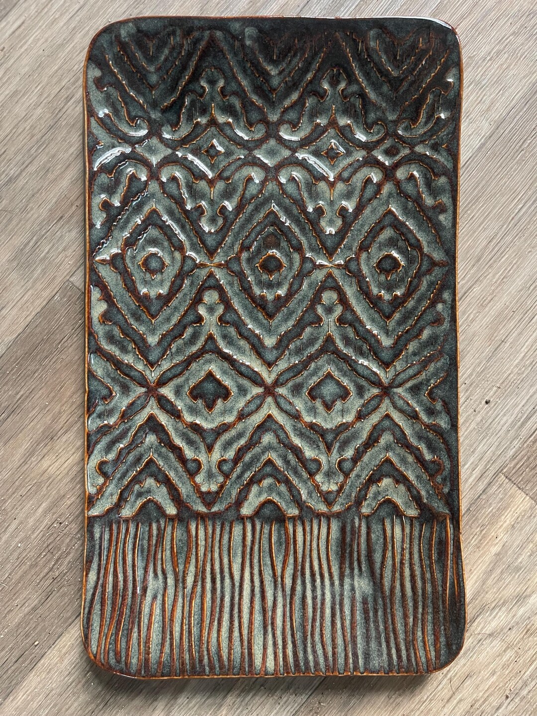 Ceramic Tray, Textured Pottery, Amber, Blue, Gray Glaze, Gorgeous - Etsy