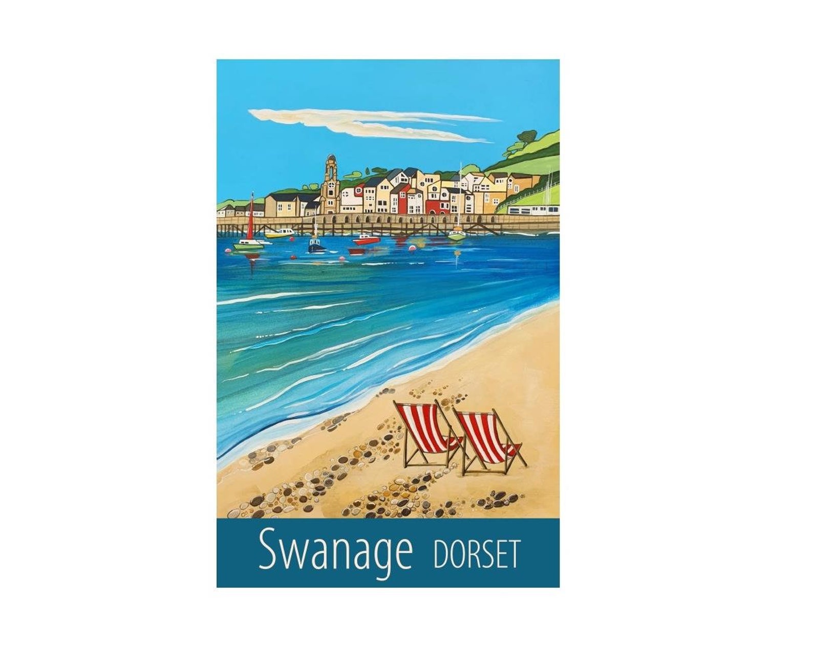 Swanage Dorset Travel Poster Print by Susie West Signed Wall Art Print ...
