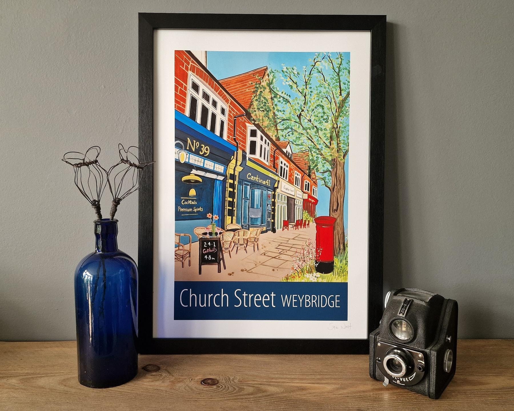 Weybridge Church Street Travel Poster Print by Susie West - Etsy