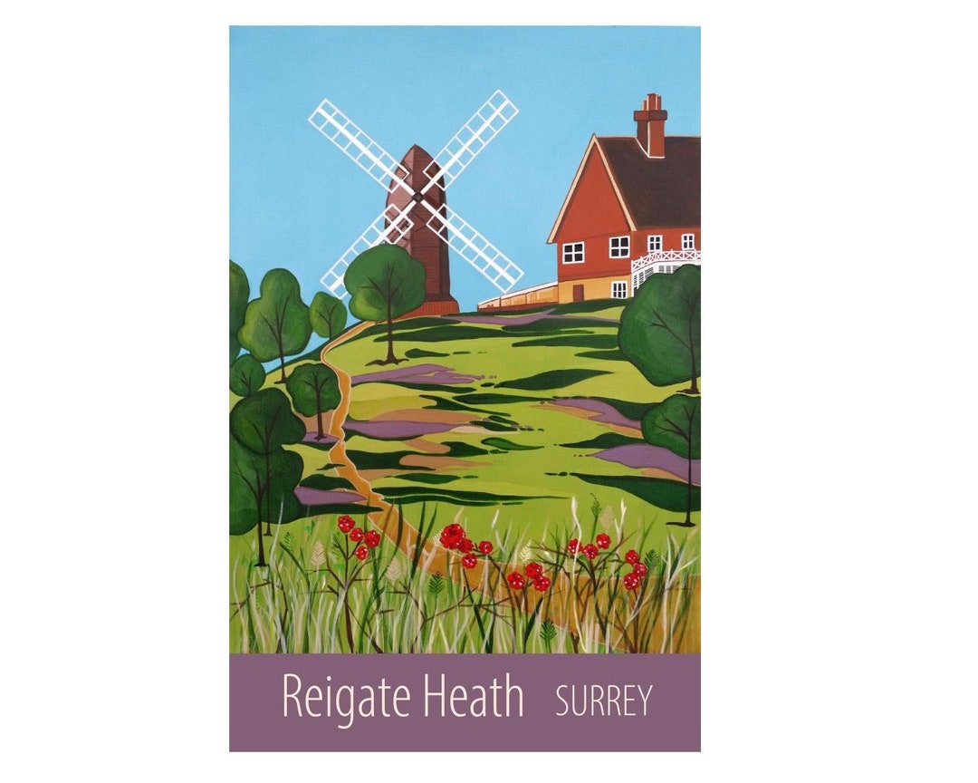 Reigate Heath Surrey Travel Poster Print by Susie West - Etsy