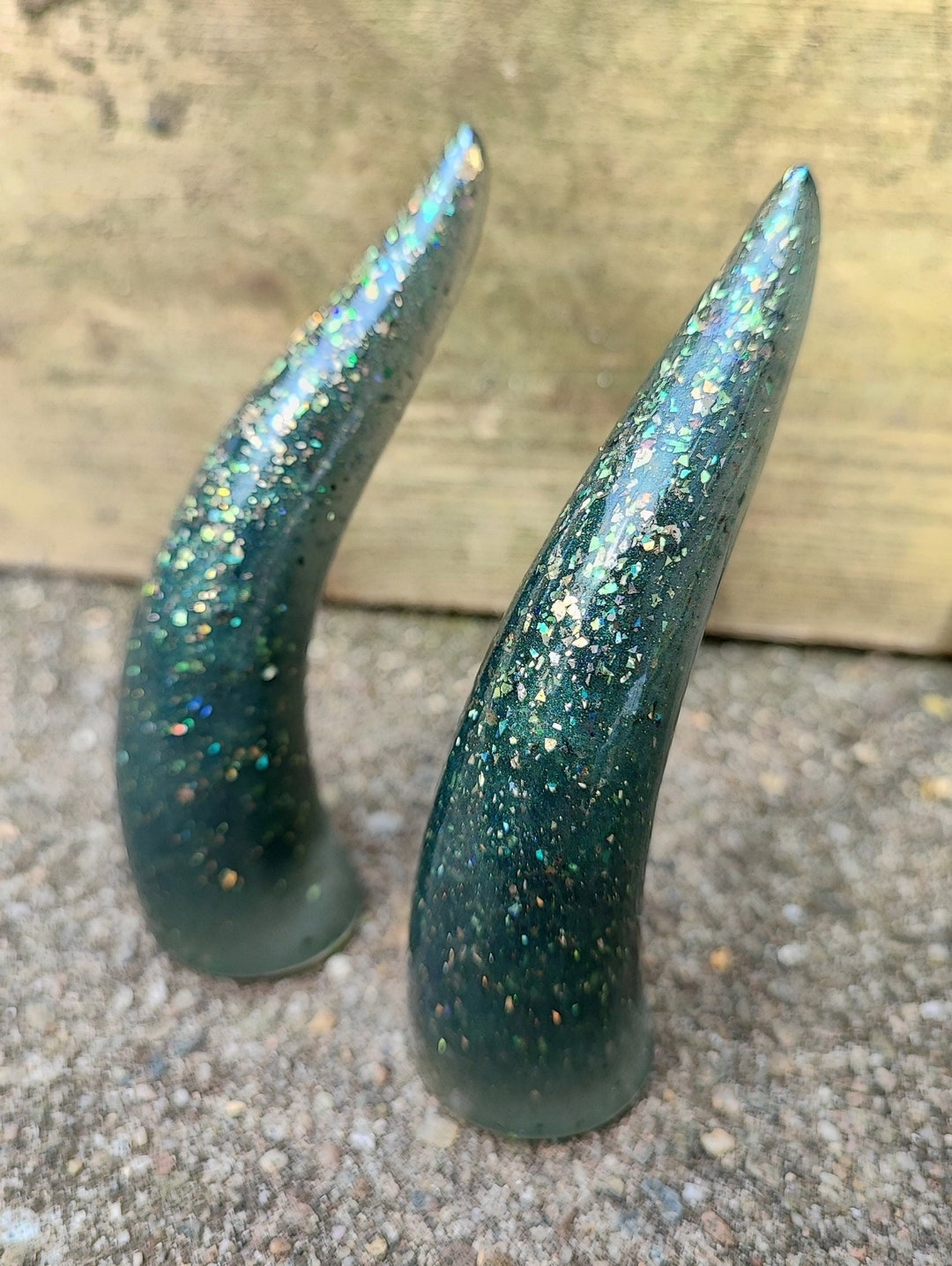 Handmade Deep Green Resin Horns With Holographic Flakes for Cosplay Sfx ...