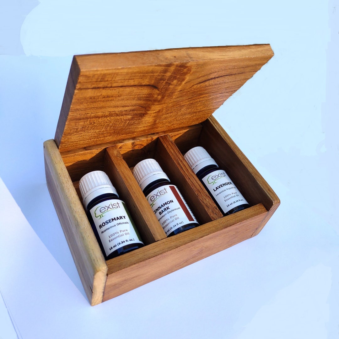 Teak Gift Box for Essential Oil - Three Oil Gift Box - Etsy
