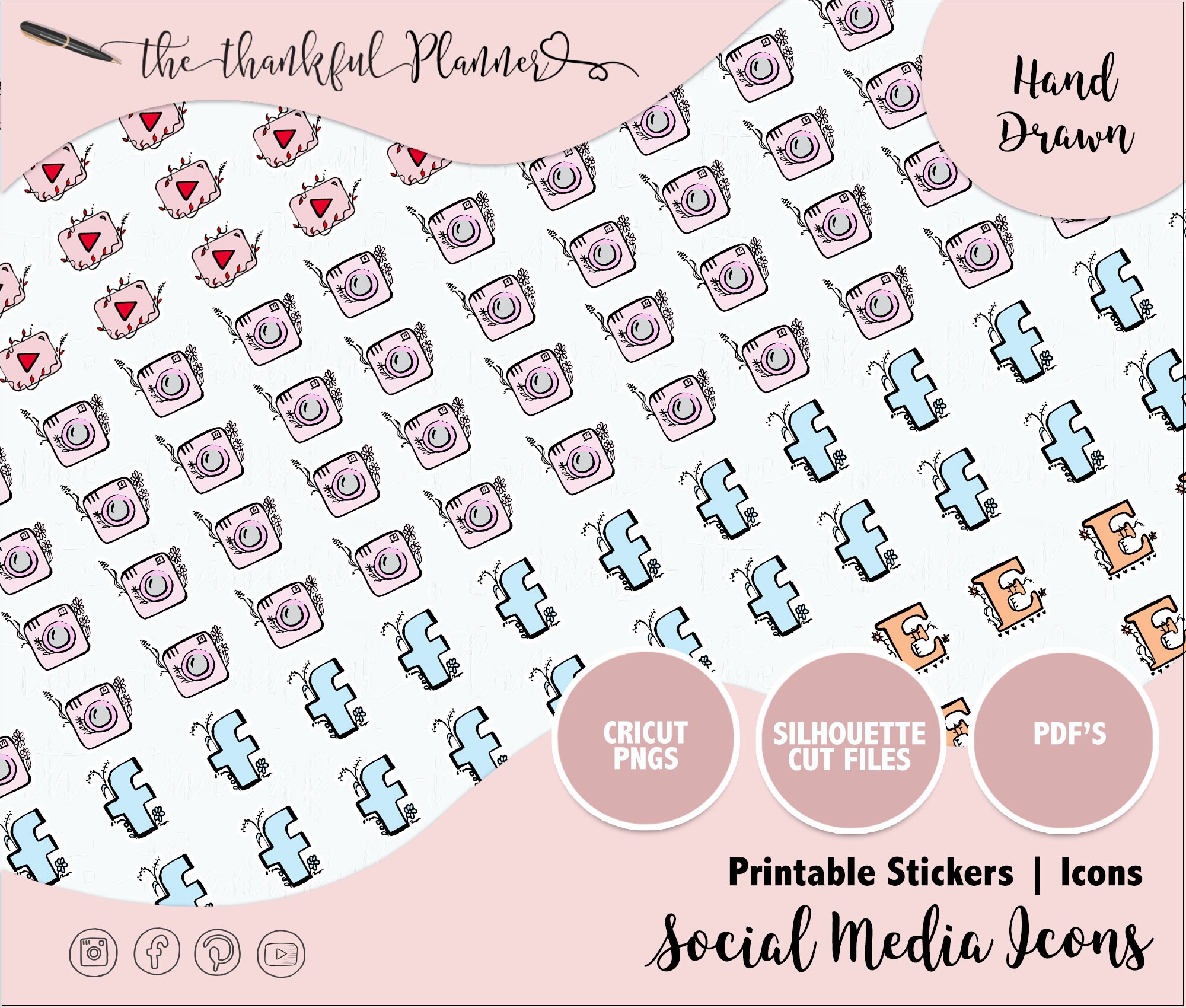 Social Media Icons 1 Printable Planner Stickers Functional Icon ...