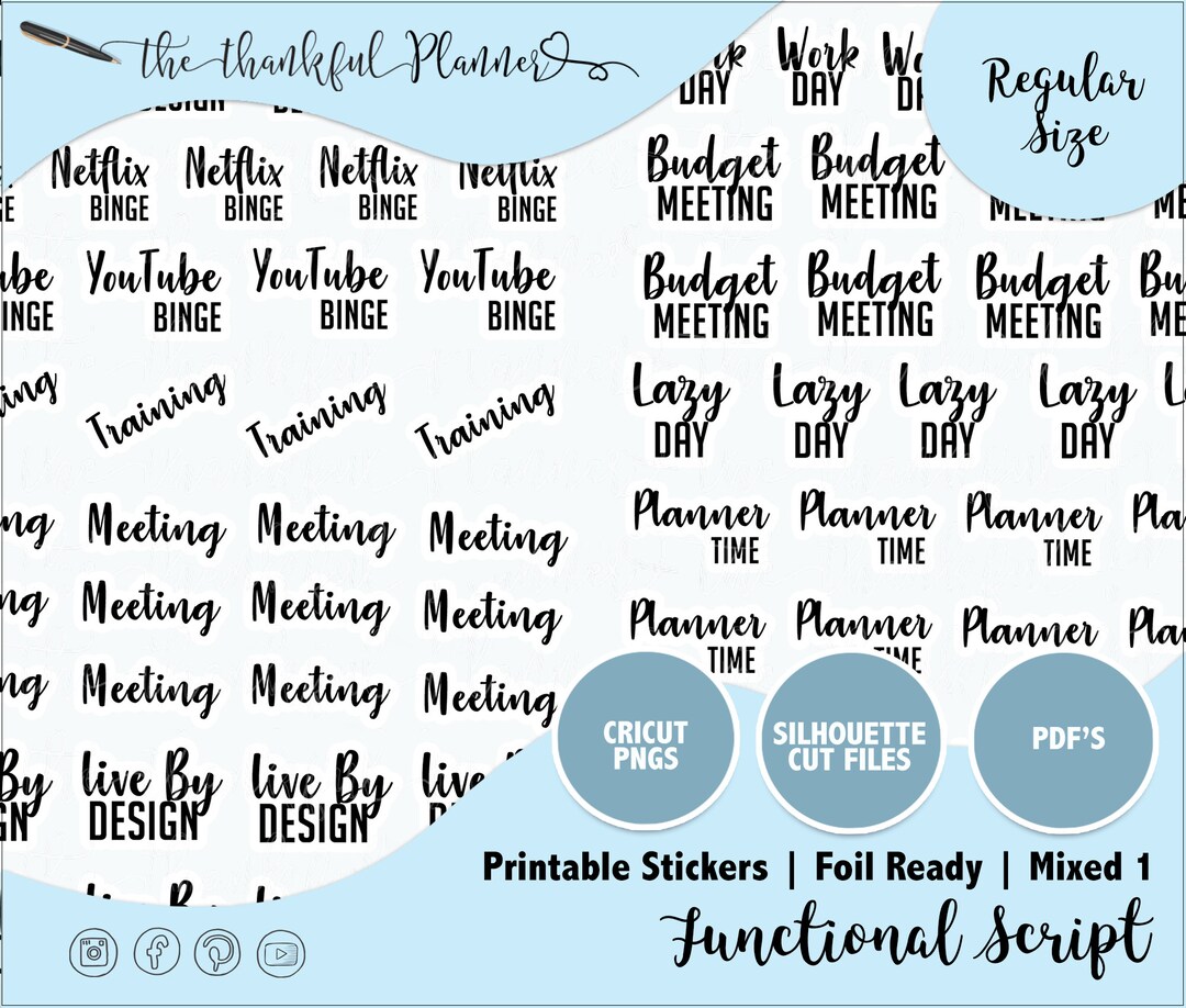 Mixed 1 - Scripts | Printable Planner Stickers | Functional Script ...