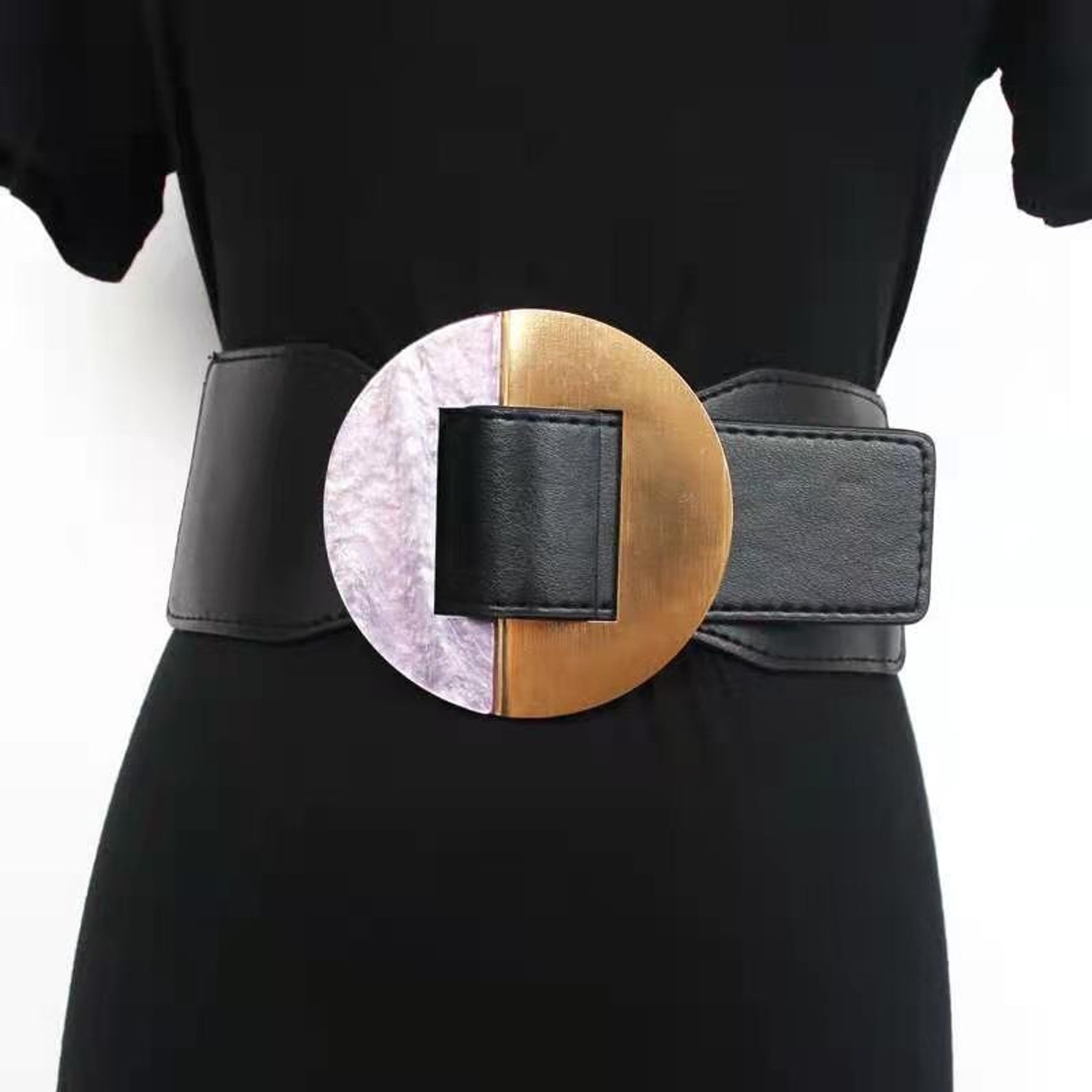 Cinturón de hebilla de círculo grande cinturón ancho negro - Etsy España