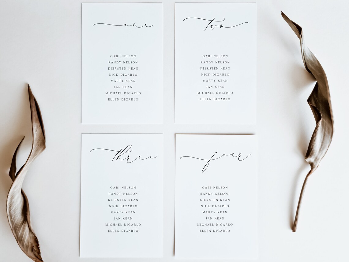 Table Number Wedding Seating Chart Table Assignment Card Modern ...
