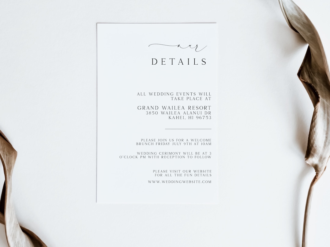 Wedding Details Card Minimalist Modern Custom Wedding Template Simple ...
