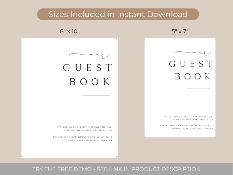 Wedding Guest Book Sign Modern Template Minimalist Simple Black White Wedding Sign Digital ...