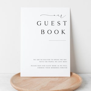 Wedding Guest Book Sign Modern Template Minimalist Simple Black White ...