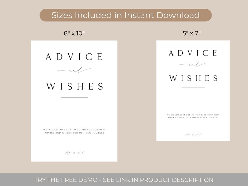 Wedding Reception Advice and Wishes Sign Modern Minimalist Digital ...