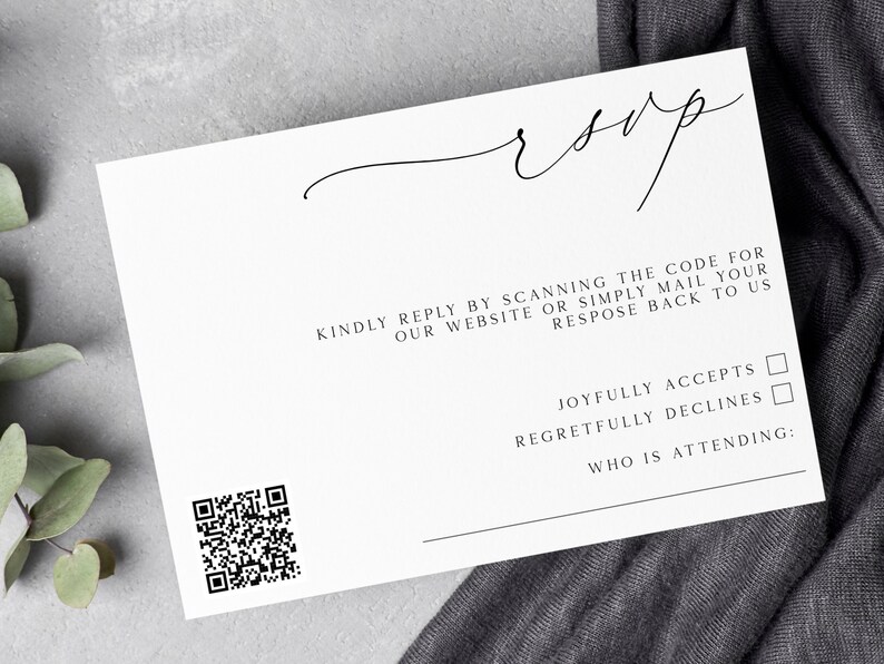 Wedding RSVP QR Code Minimalist Modern Wedding Response Card Template ...