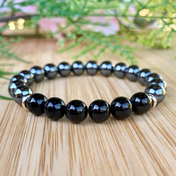 AAA Black Tourmaline Dark Grey Hematite Bracelet boyfriend gift unisex wrist bracelet for strength protection stress relief yoga Etsy