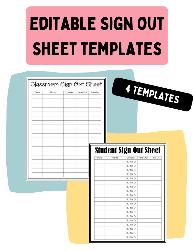 Editable Sign Out Sheet Templates for Classroom Management - Etsy