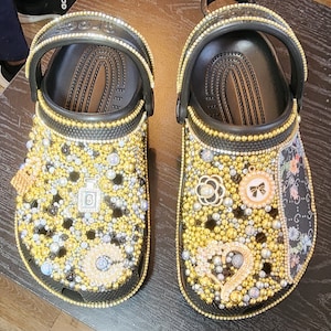 Black & Gold Bedazzled Crocs Custom Crocs - Etsy