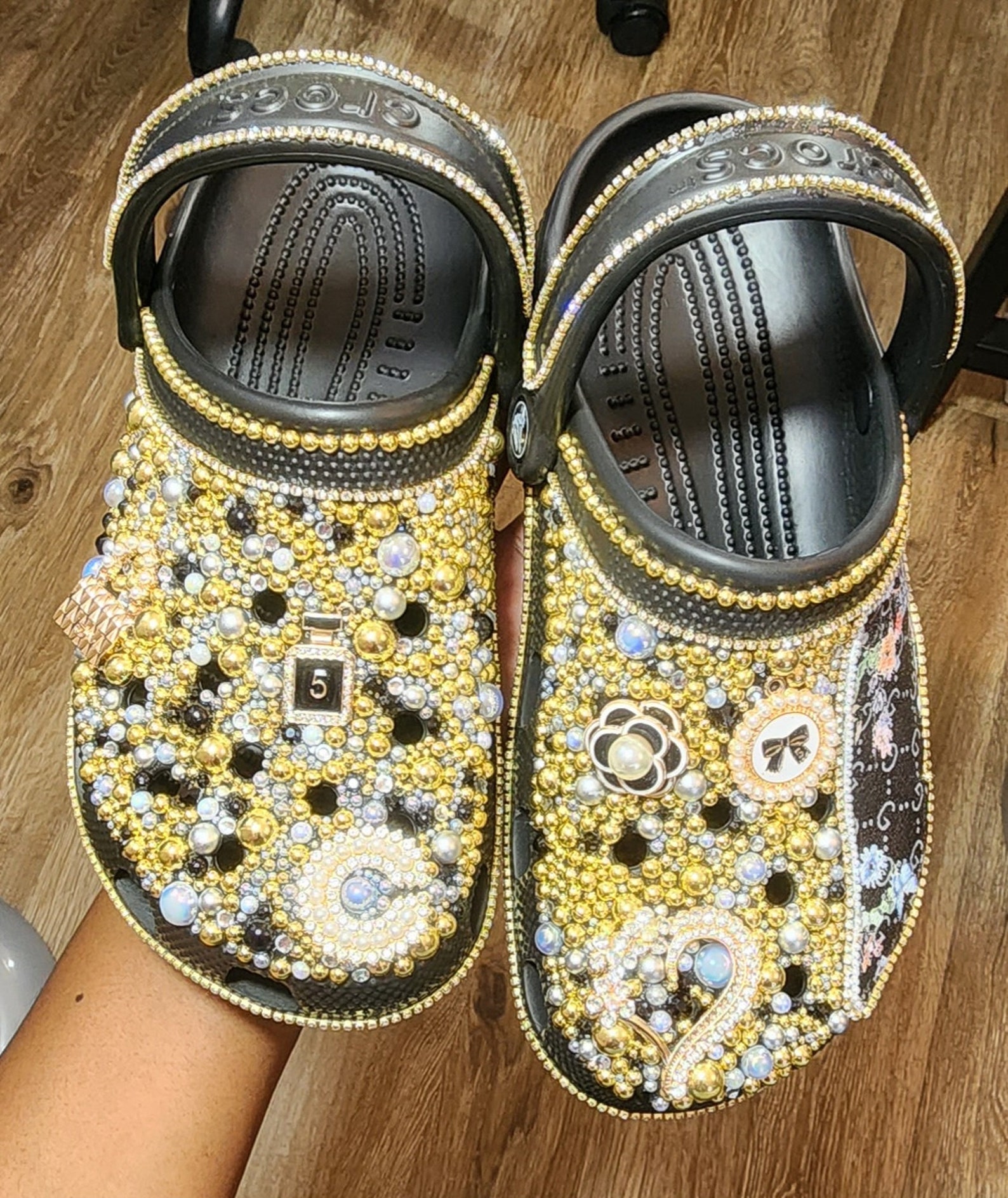 Black & Gold Bedazzled Crocs Custom Crocs - Etsy