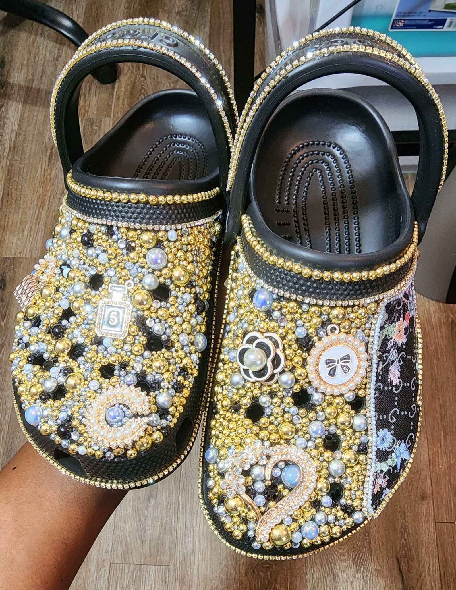 Black & Gold Bedazzled Crocs Custom Crocs - Etsy