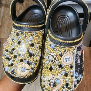 Black & Gold Bedazzled Crocs Custom Crocs - Etsy