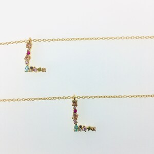 Diamond Stone Necklace, L Diamond Initial Charm Pendant, Cubic Zirconia ...