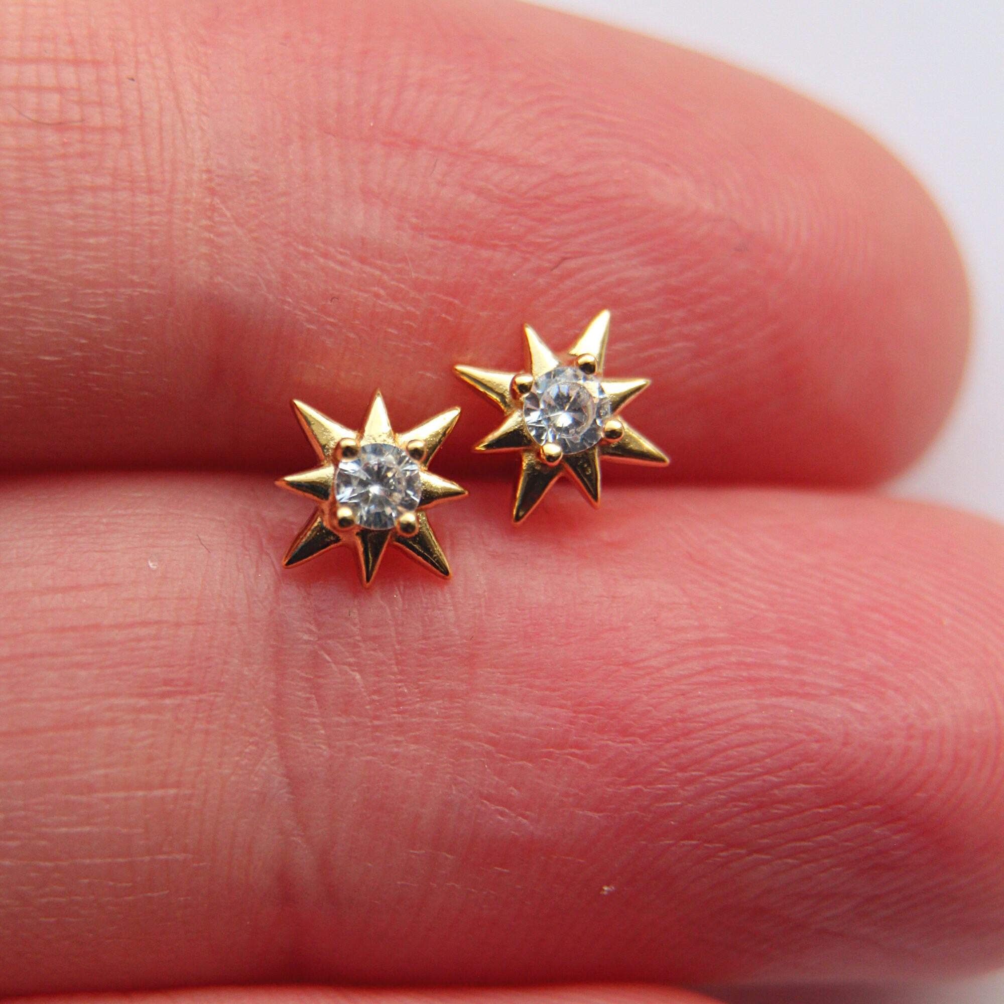 Star Diamond Small Sun Stud Earrings, Tiny Star Earring, North Star ...
