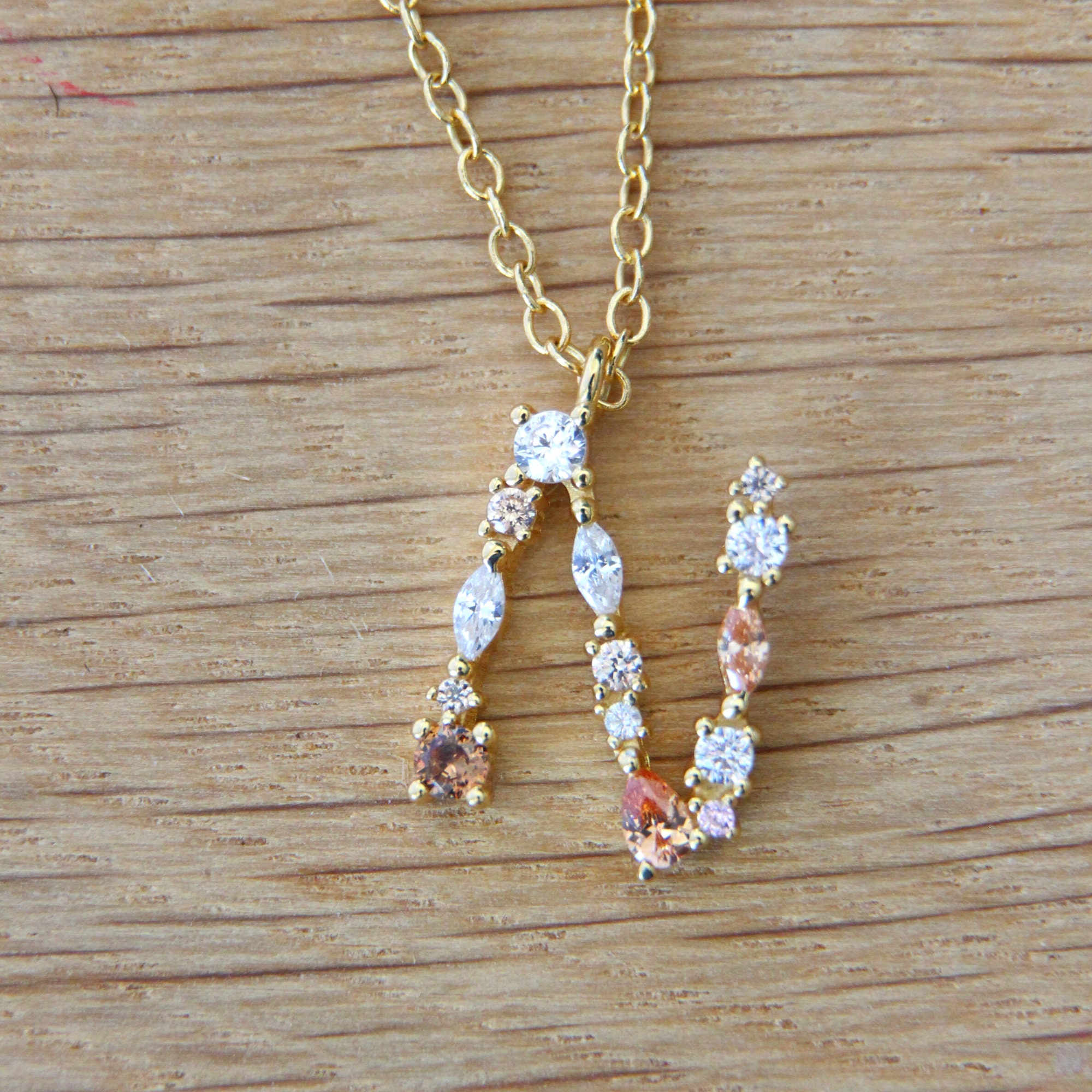Elegant Rainbow Gemstone N Initial Necklace, Gold Chain Necklace ...