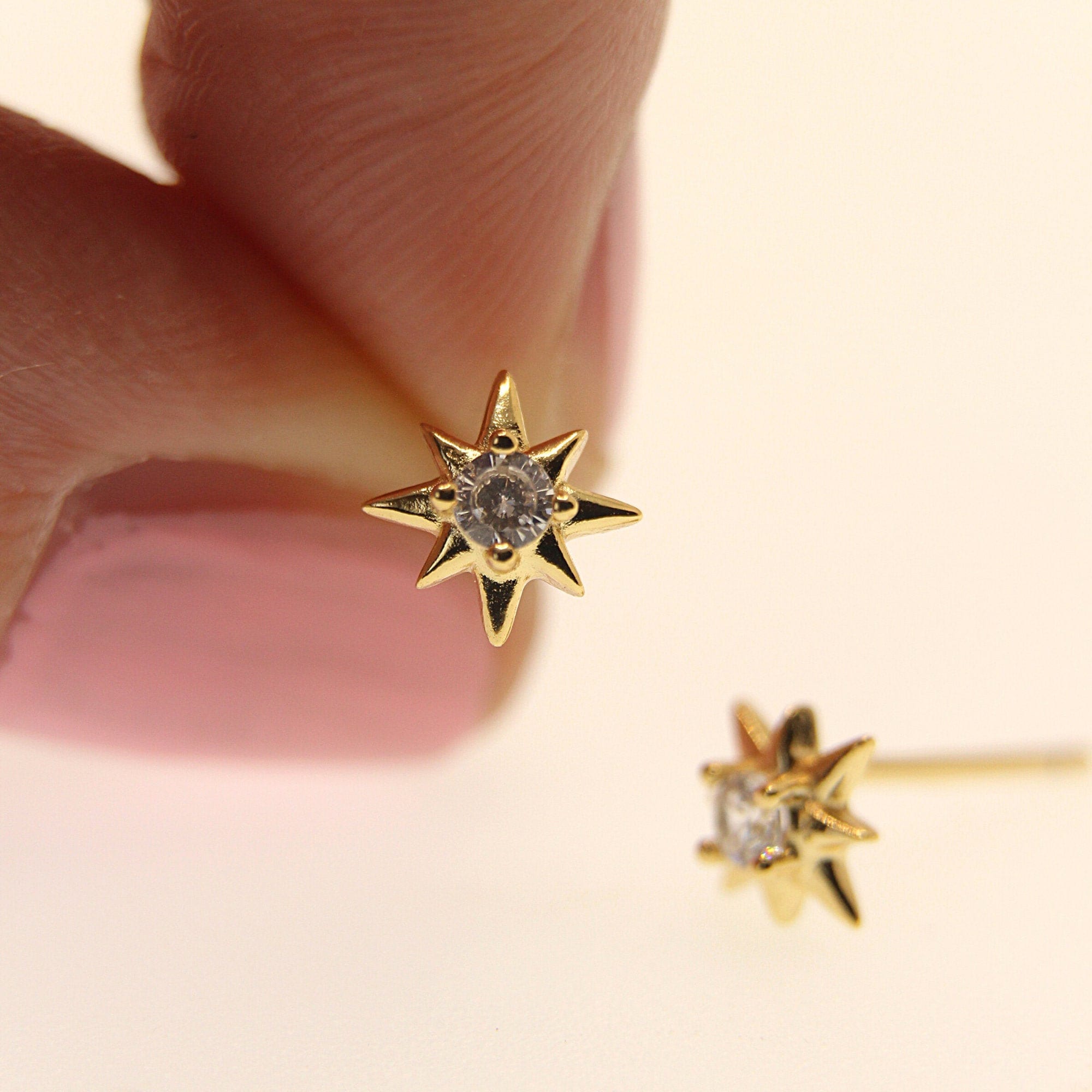 Star Diamond Small Sun Stud Earrings, Tiny Star Earring, North Star ...