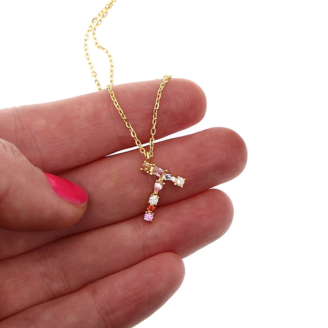 Dainty Initial T Necklace, Lettered T Necklace Gold Pendant, Alphabet ...