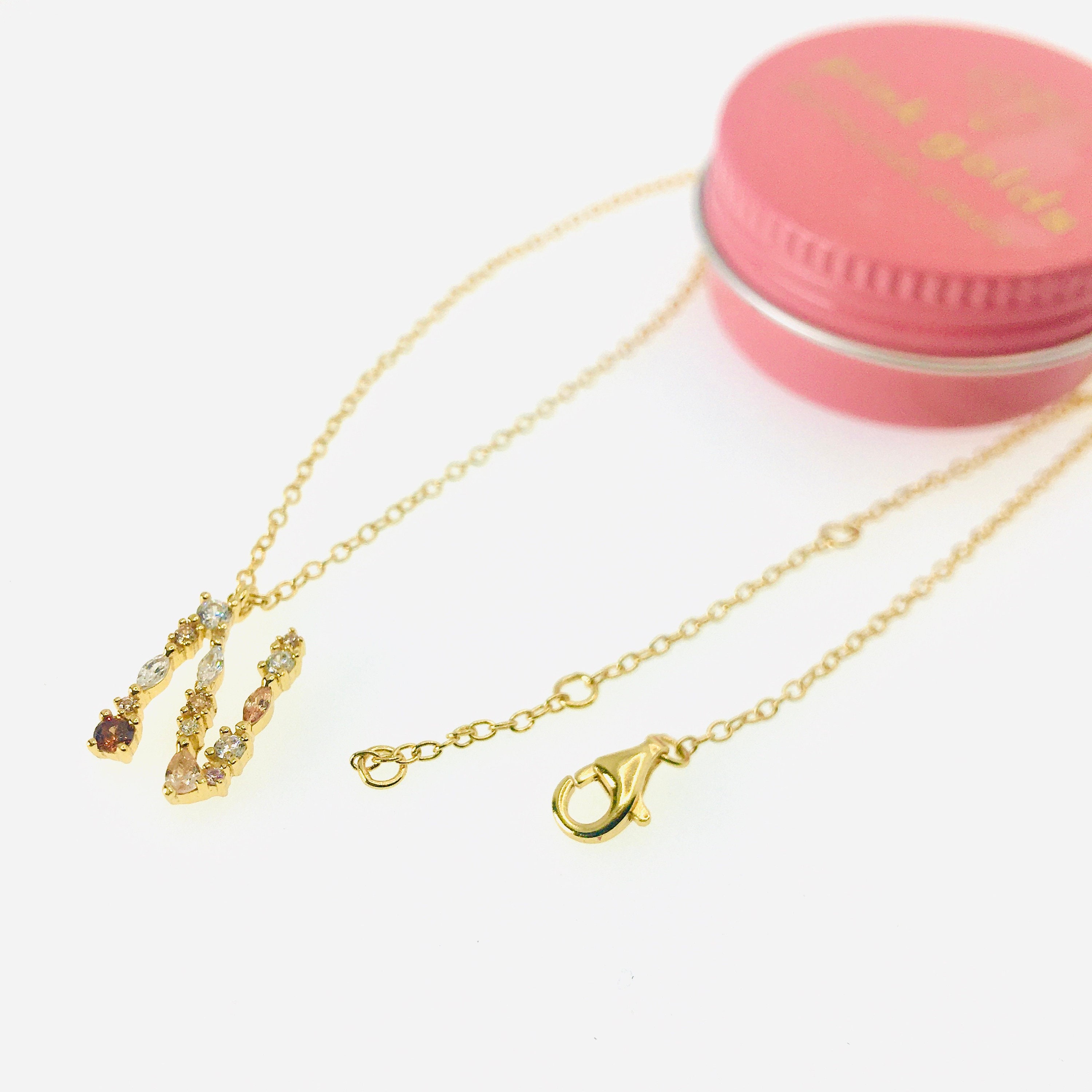 Elegant Rainbow Gemstone N Initial Necklace, Gold Chain Necklace ...