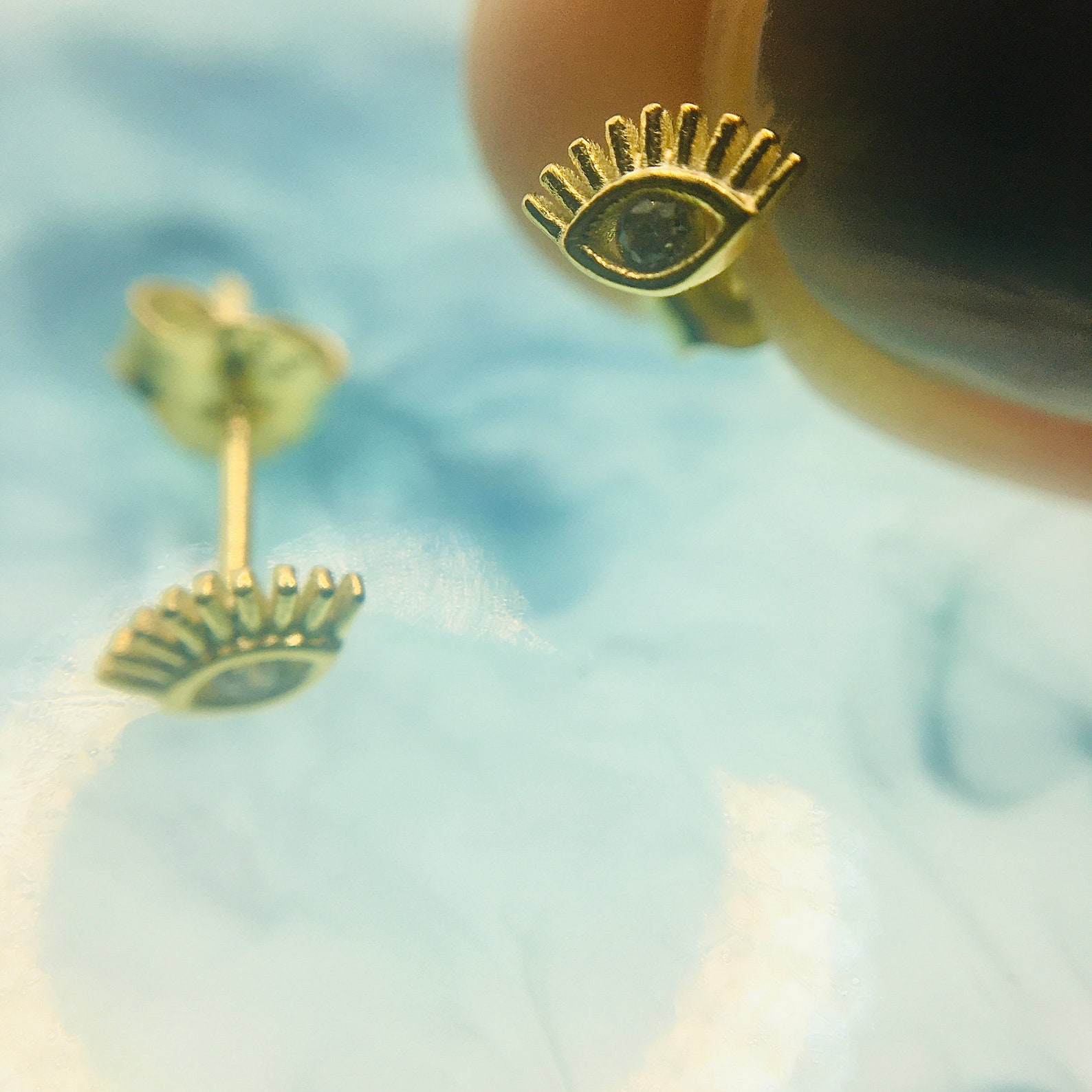 Gold Evil Eye Earring With Mini Lashes Small Evil Eye Stud - Etsy