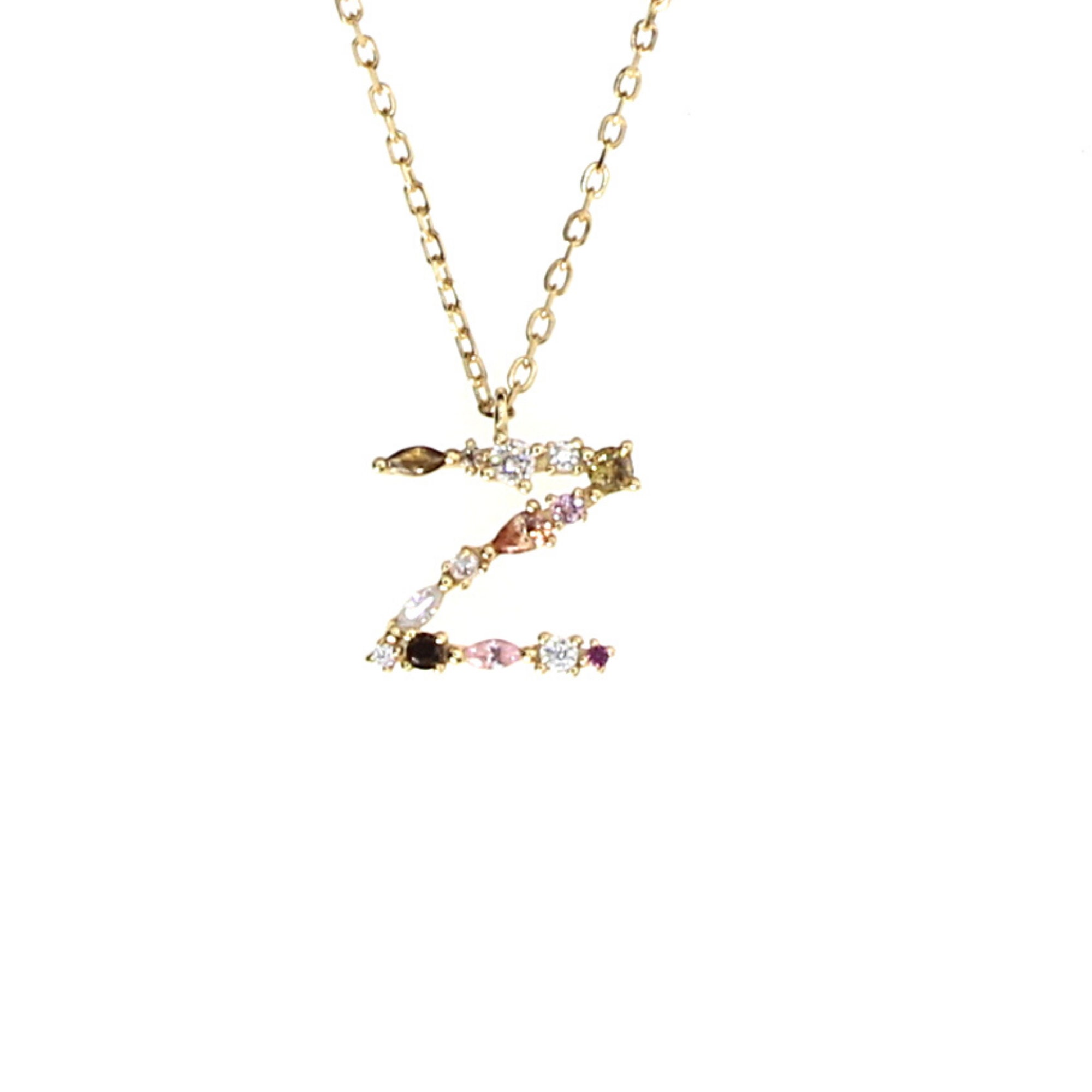 Sterling Silver Letter Z CZ Initial Pendant Necklace, Personalized ...