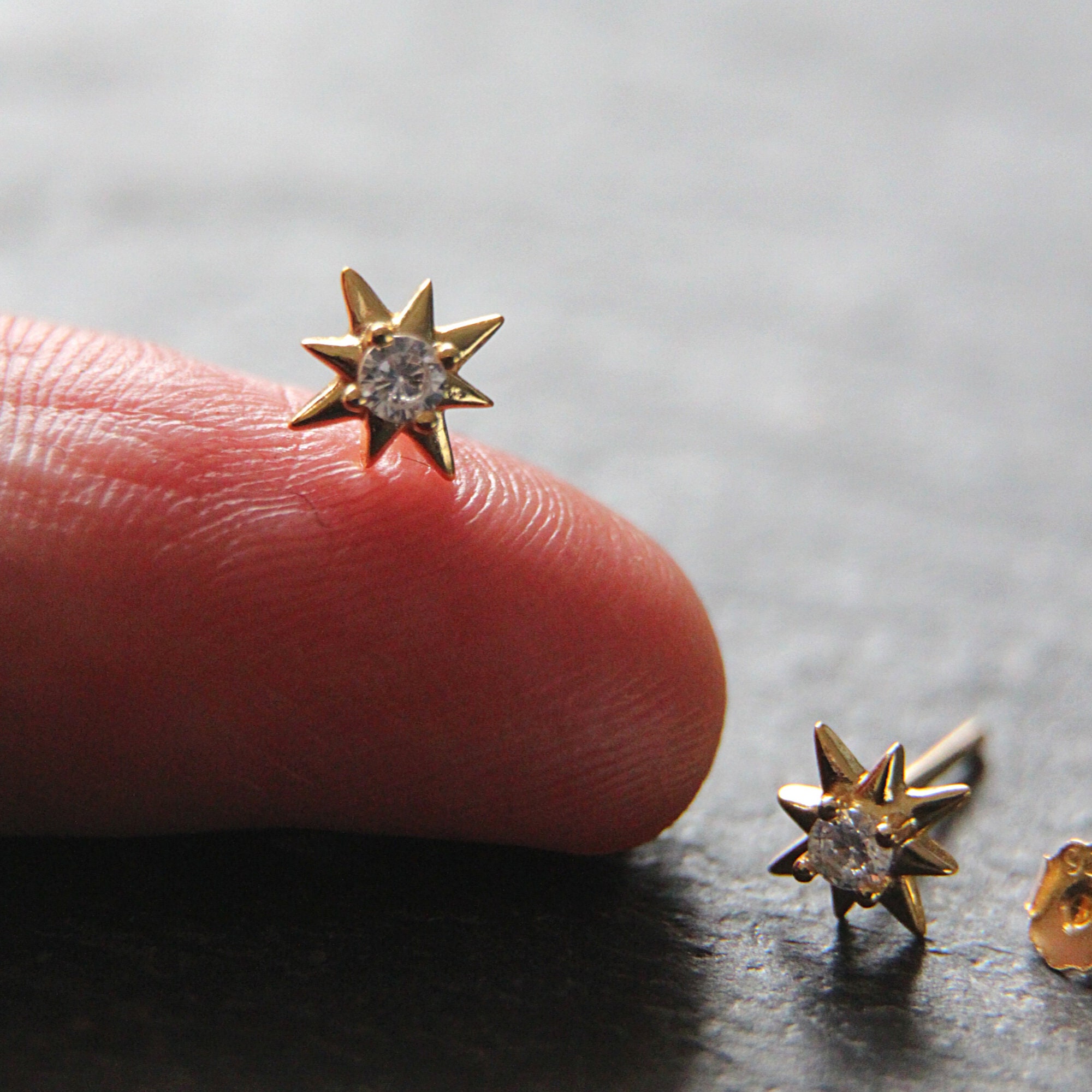 Star Diamond Small Sun Stud Earrings, Tiny Star Earring, North Star ...