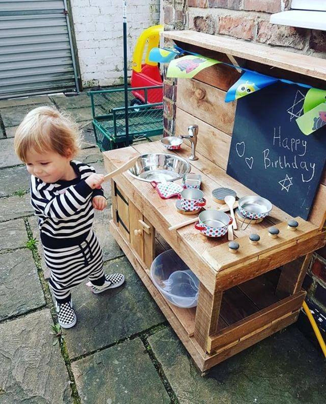 Mud Kitchen With Working Tap Hob and Chalkboard UK Delivery - Etsy
