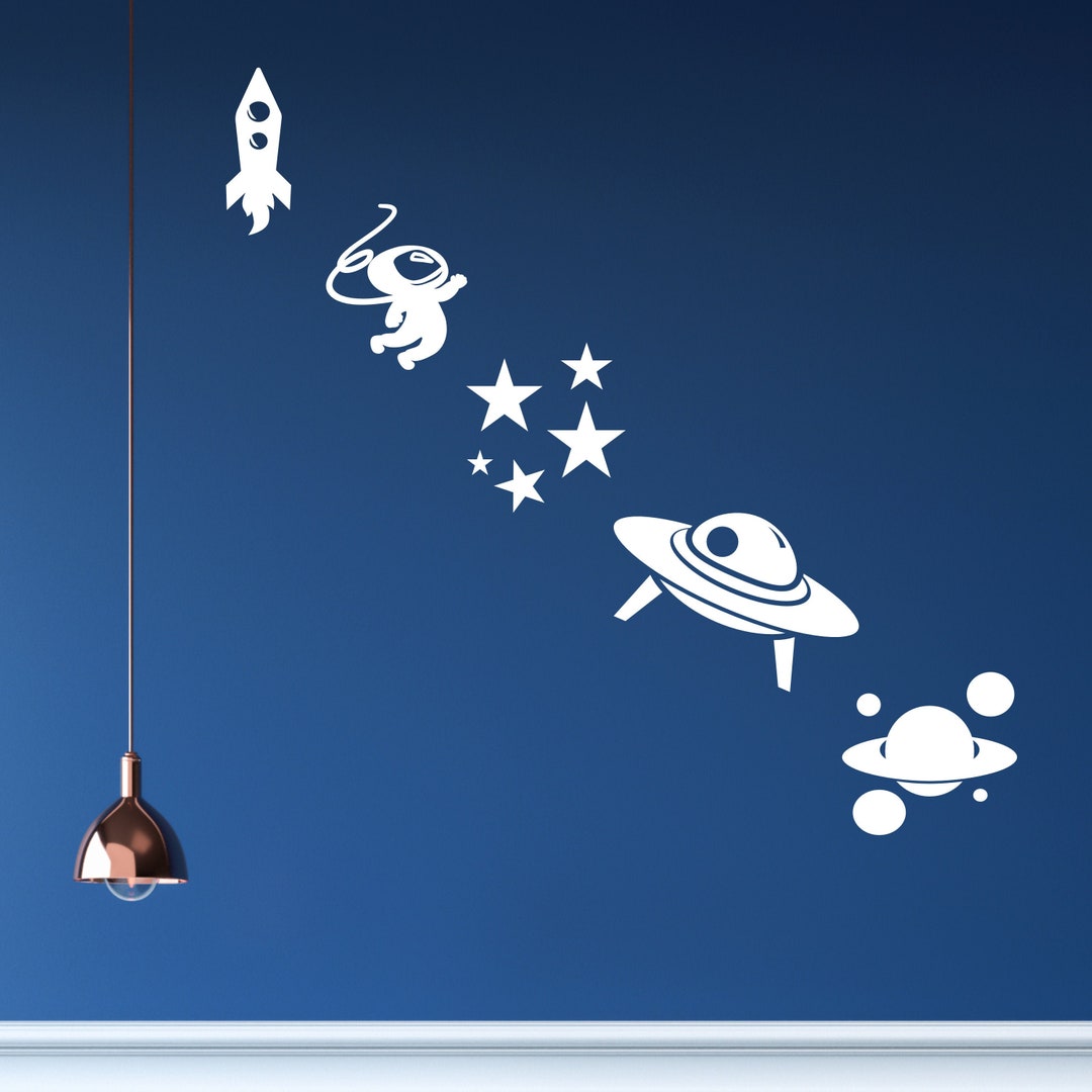 Space Rocket Stars Astronaut Planets Spaceship Night Sky Decal/stickers ...