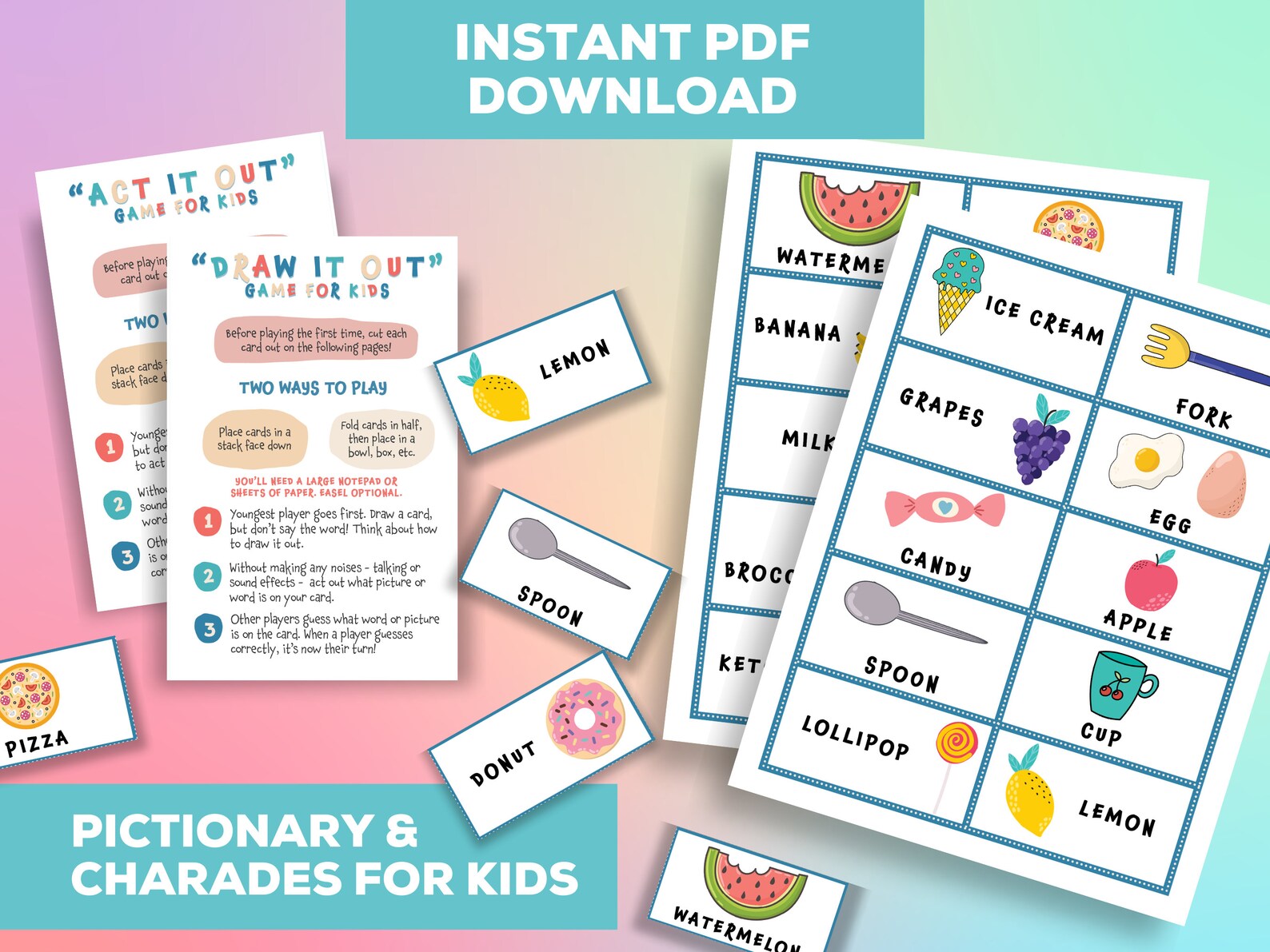 Draw It Out, Act It Out: Printable Food-themed Charades and Pictionary ...