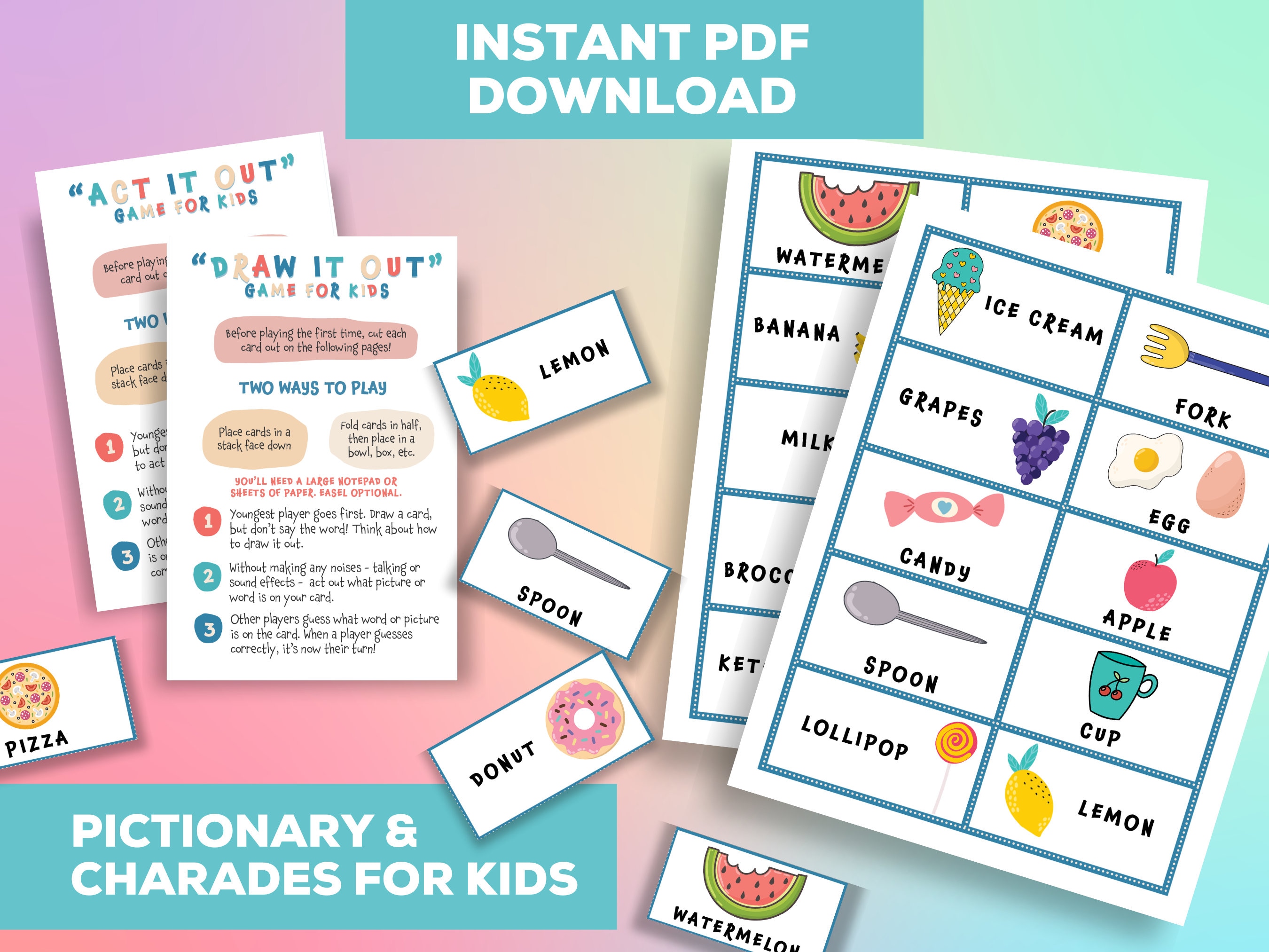 Draw It Out, Act It Out: Printable Food-themed Charades and Pictionary ...